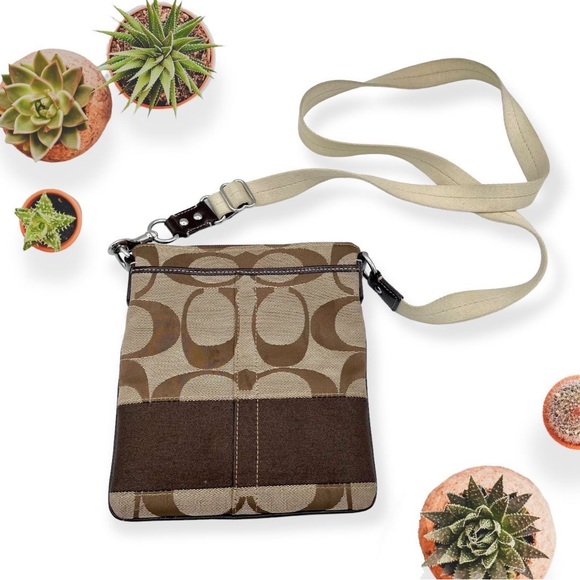 Coach | Bags | Coach Signature Stripe Swingpack 4758 Crossbody In Brown ...